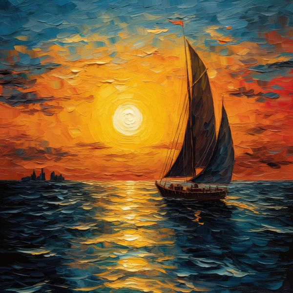 Zeilboot Zee Maritiem Maan Scheepvaart van Niklas Maximilian op canvas ...