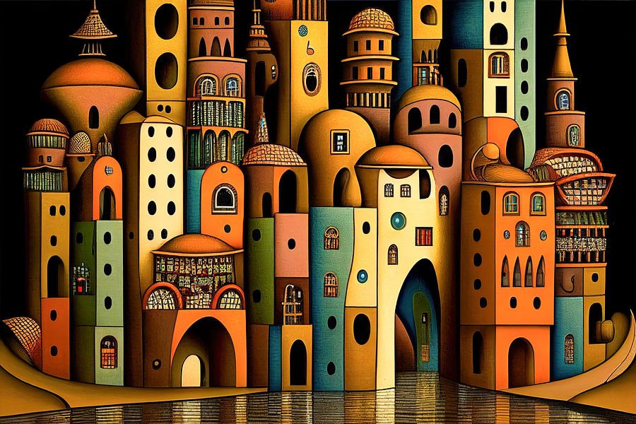 Surreal city 1 by Bert Nijholt on canvas, poster, wallpaper and more