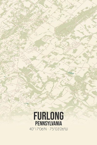 Vintage landkaart van Furlong (Pennsylvania), USA. van MijnStadsPoster ...