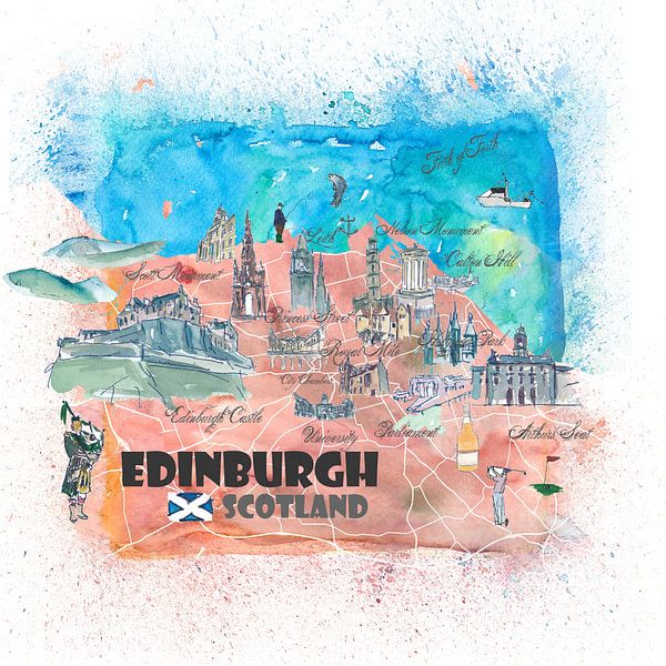 Edinburgh Scotland Illustrated Map with Main Roads Landmarks and ...
