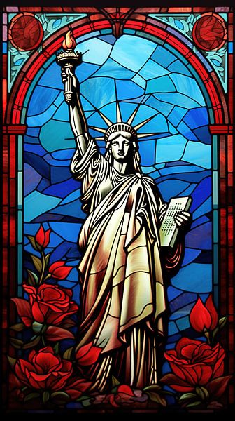 Statue of Liberty (stained glass) by Harry Herman on canvas, poster ...