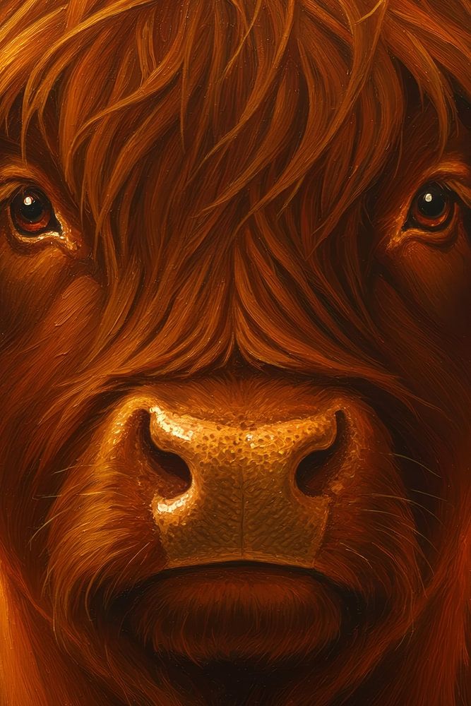 Hooglander portret gouden licht — schilderachtige wanddecoratie ...