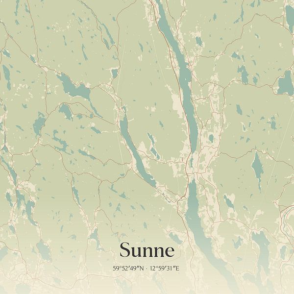 Vintage map of Sunne, Sweden. by MyCityPoster on canvas, poster ...
