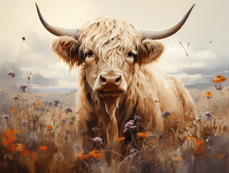 Kunst met een Schotse Hooglander van Eva Lee op canvas, behang en meer