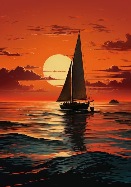 Zeilboot Zee Maritiem Maan Scheepvaart van Niklas Maximilian op canvas ...