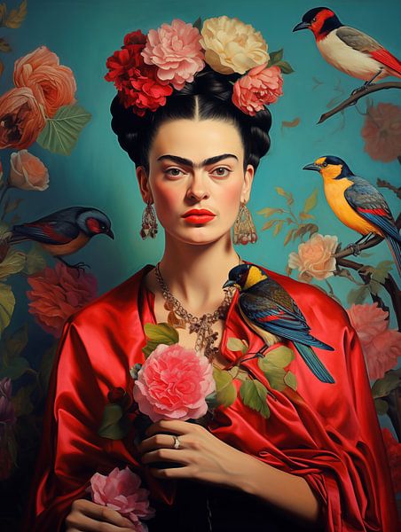 Portrait Frida with birds and roses by Frank Daske | Foto & Design on ...