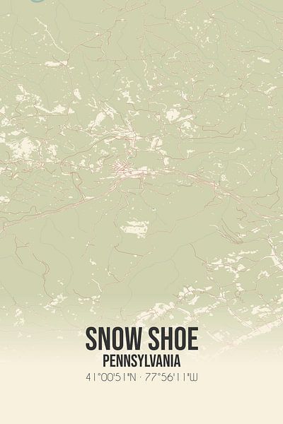 Vintage landkaart van Snow Shoe (Pennsylvania), USA. van Stad & Wand op ...