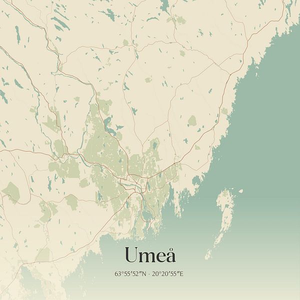 Vintage map of Umeå, Sweden. by MyCityPoster on canvas, poster ...