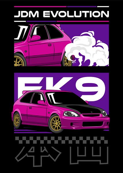Honda Civic Type R EK9 JDM Car by Adam Khabibi on canvas, poster ...