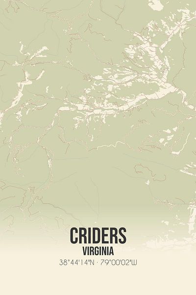Vintage landkaart van Criders (Virginia), USA. van Stad & Wand op ...