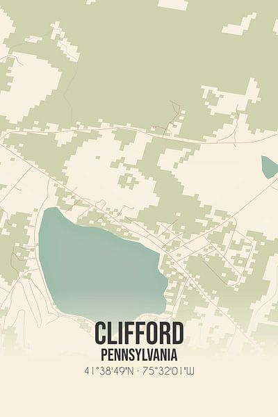 Vintage landkaart van Clifford (Pennsylvania), USA. van MijnStadsPoster ...