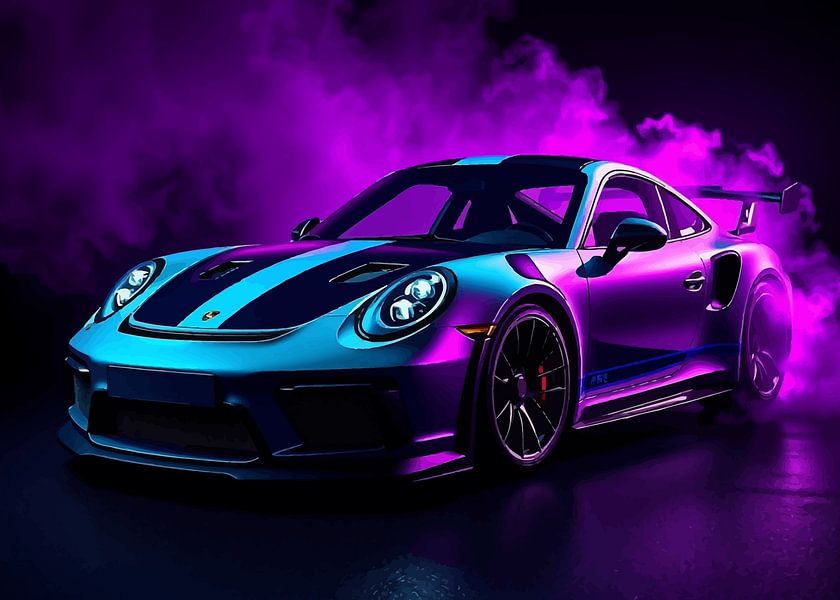 Porsche 911 GT3 RS Neon 3 by MIROKKU on canvas, poster, wallpaper and more