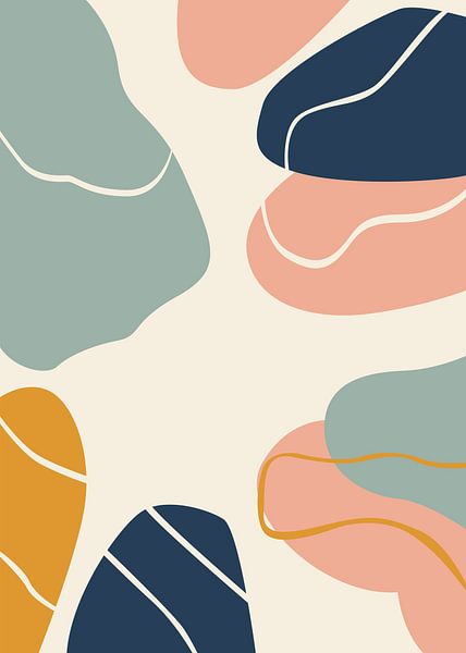 Minimalistische abstracte posters met organische, vloeiende vormen en ...