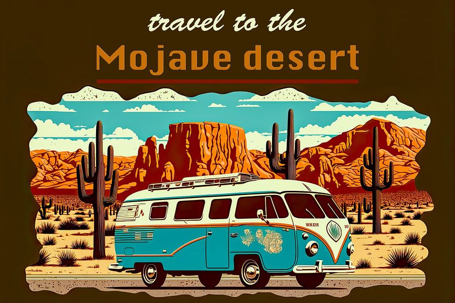 Reizen door de Mojave woestijn poster van Vlindertuin-Art op canvas ...