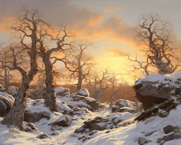 Winter Zonsopkomst van Blikvanger Schilderijen op canvas, behang en meer