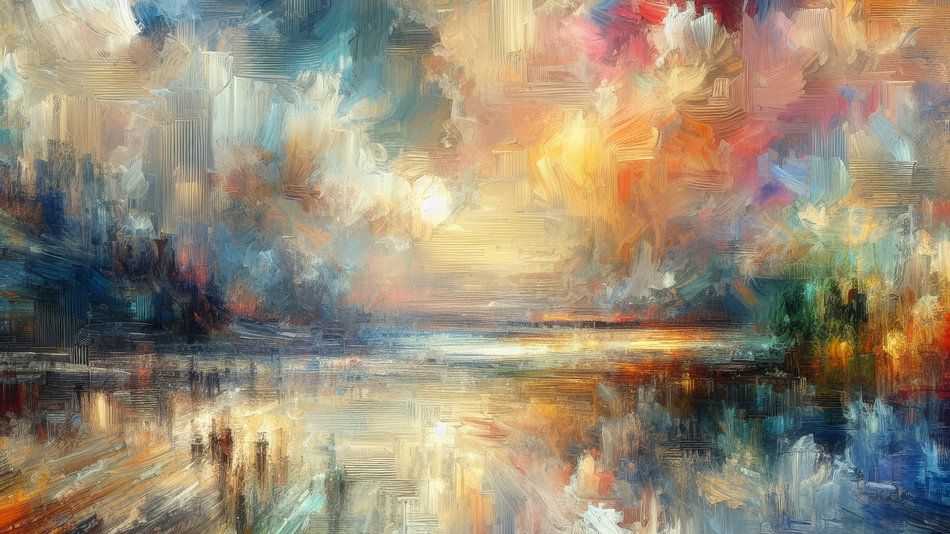 Impressionisme schilderij watermassa met kleurrijke lucht van Henk van ...