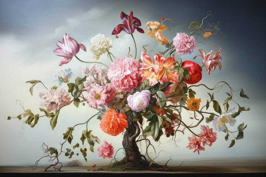 Still life tree with flowers by Digitale Schilderijen on canvas, poster ...