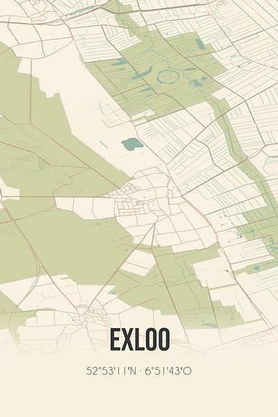 Vintage map of Exloo (Drenthe) by MyCityPoster on canvas, poster ...