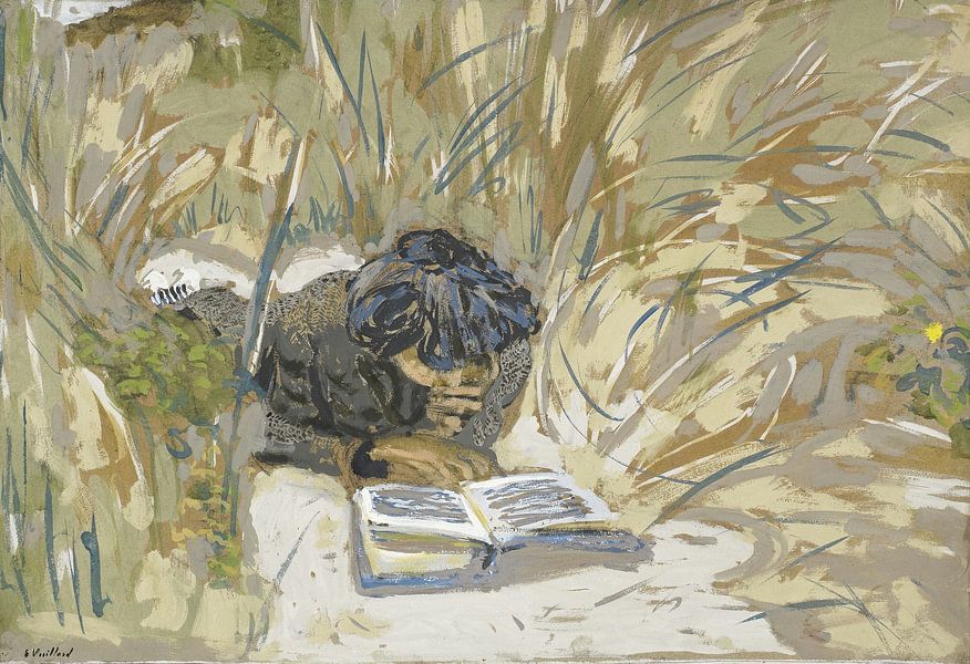 Lezende vrouw in het riet, St Jacut-de-la-mer, Edouard Vuillard op canvas, behang, poster en meer
