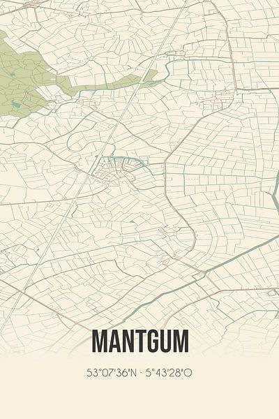 Vintage map of Mantgum (Fryslan) by MyCityPoster on canvas, poster ...