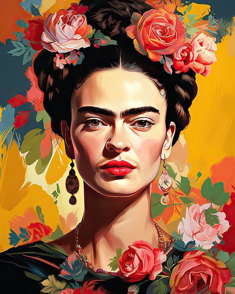 Frida Poster - Frida Kunstdruk van Niklas Maximilian op canvas, behang ...