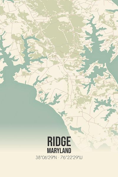 Vintage landkaart van Ridge (Maryland), USA. van Stad & Wand op canvas ...