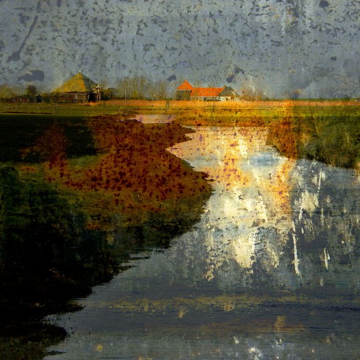 Winter in de Zaanstreek in het vierkant van Ger Veuger op canvas ...