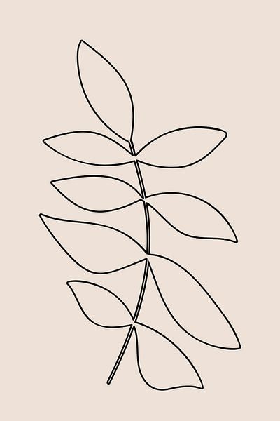 Japandi. Boho botanische plant op beige nr. 6 van Dina Dankers op canvas, behang en meer