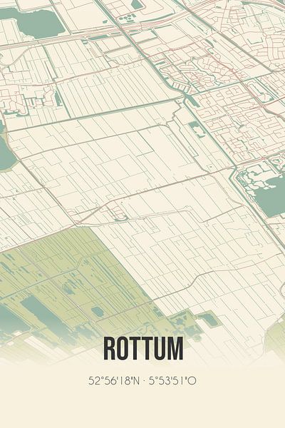 Vintage landkaart van Rottum (Fryslan) van Stad & Wand op canvas ...