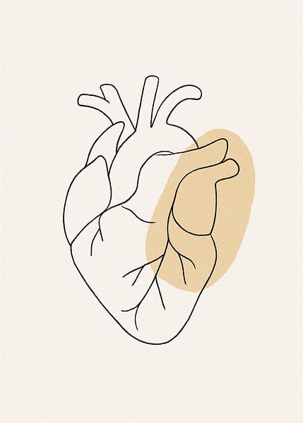 Dessin au trait anatomie du coeur - basic beige par l'artiste Mare Tema