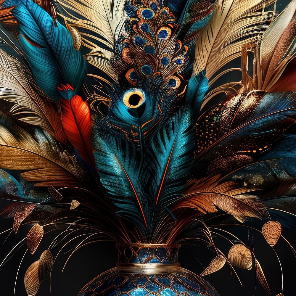 Vaas met exotische veren (1) van Rene Ladenius Digital Art op canvas ...