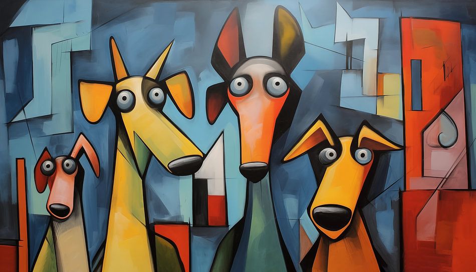Abstracte honden kubisme raar panorama van TheXclusive Art op canvas ...