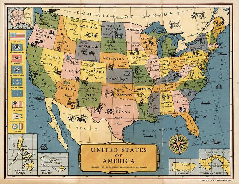 United States of America, old map by World Maps on canvas, poster ...
