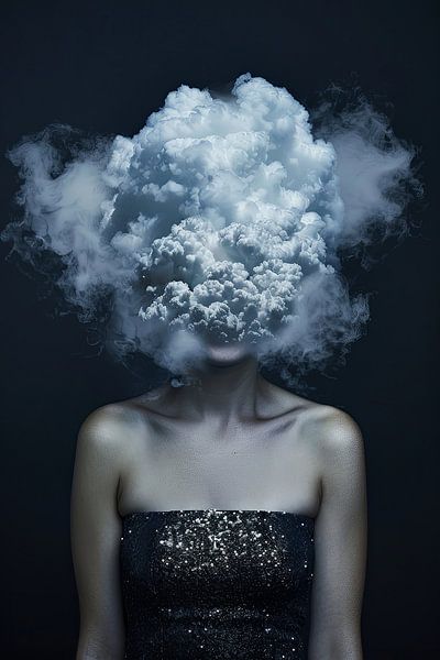 vrouw met hoofd in de wolken van Egon Zitter op canvas, behang en meer