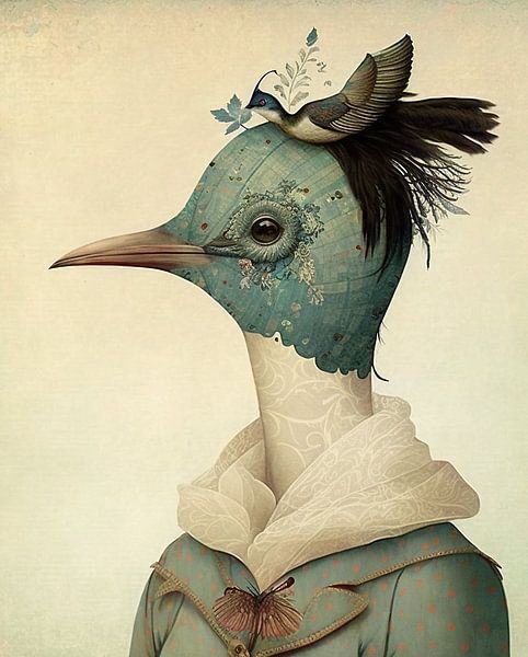 Bird fashion van Mirjam Duizendstra op canvas, behang en meer