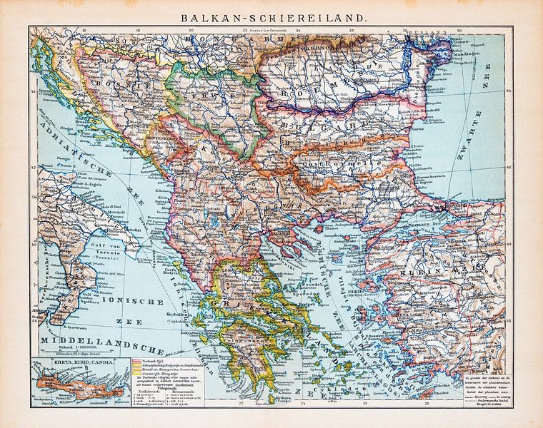 Balkan Schiereiland. Vintage kaart ca. 1900 van Studio Wunderkammer op ...