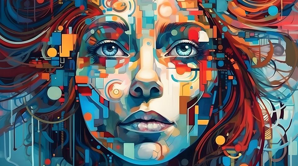 Vrouw, profiel, perfect gezicht, meetkunde, heldere kleuren van Jan ...