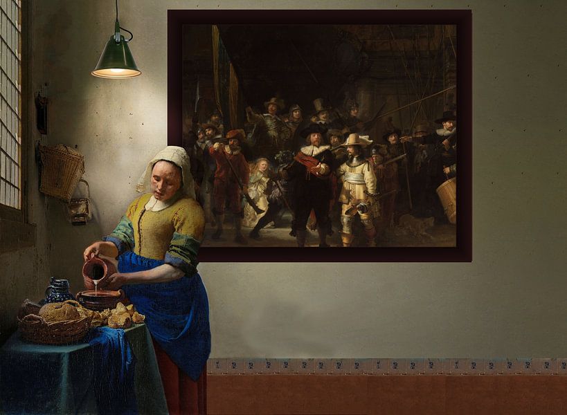 Het melkmeisje en de Nachtwacht-Vermeer en Rembrandt van Digital Art ...