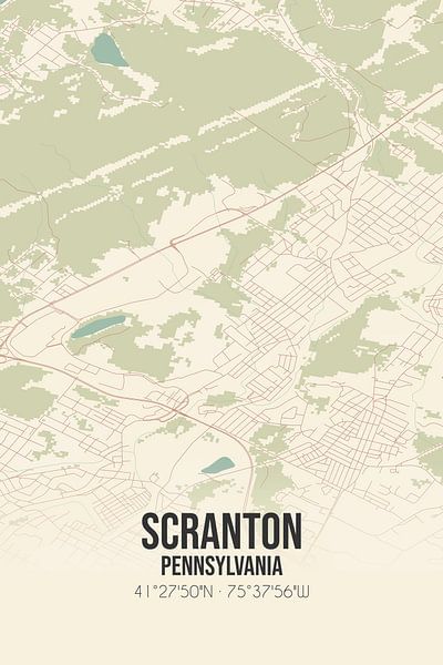 Vintage map of Scranton (Pennsylvania), USA. by MyCityPoster on canvas ...