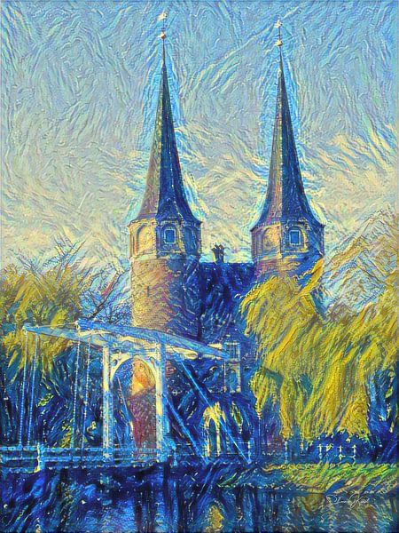 Schilderij Oostpoort Delft in stijl Van Gogh van Slimme Kunst.nl op ...