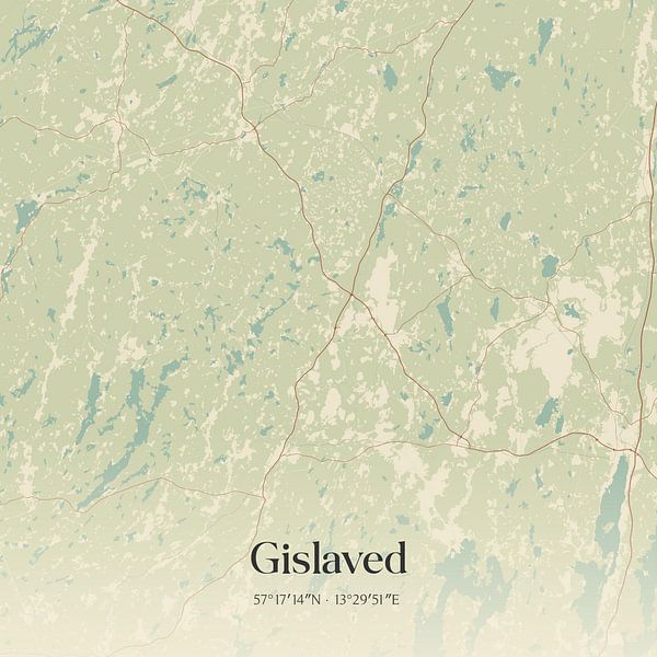 Vintage map of Gislaved, Sweden. by MyCityPoster on canvas, poster ...