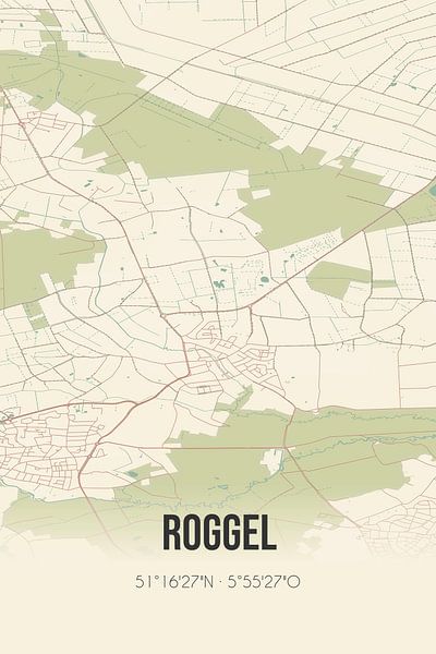 Vintage landkaart van Roggel (Limburg) van MijnStadsPoster op canvas ...