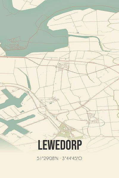 Vintage map of Lewedorp (Zeeland) by MyCityPoster on canvas, poster ...