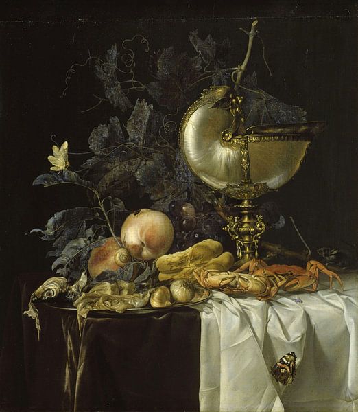 Stilleven met kop van nautilusschelp, Willem van Aelst op canvas, behang, poster en meer