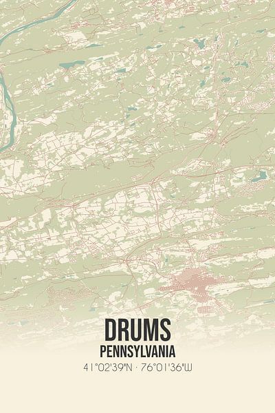 Vintage landkaart van Drums (Pennsylvania), USA. van Stad & Wand op ...