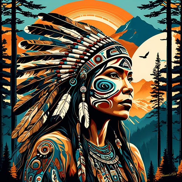 Modern Native American Art 2 van Johanna's Art op canvas, behang en meer