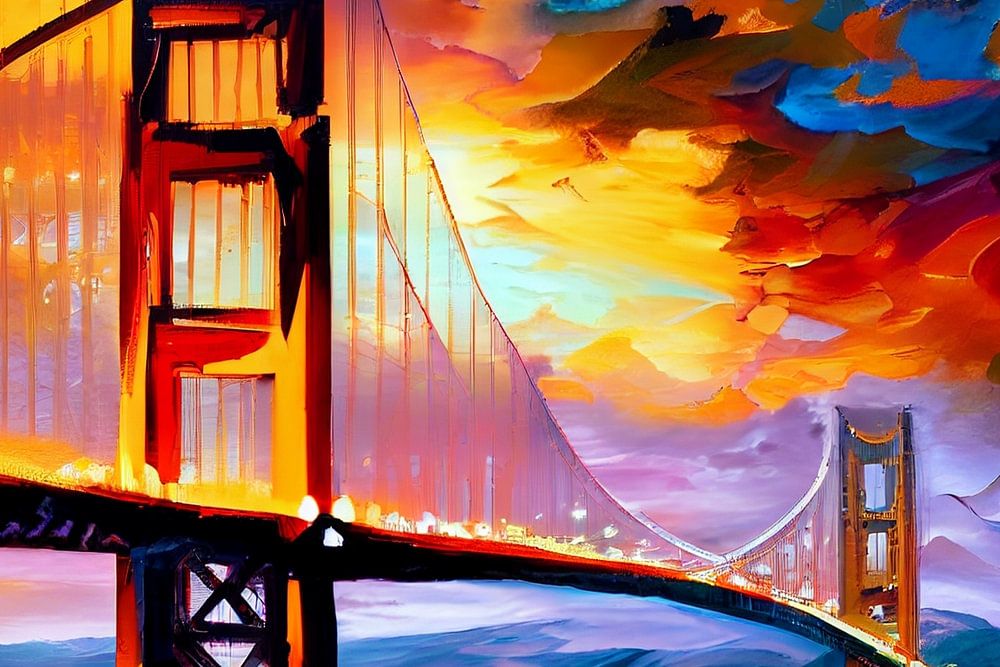 Golden Gate bridge, inspired by Leonid Afremov by Jan Bechtum on canvas ...