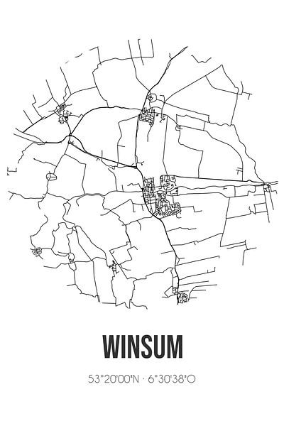 Winsum (Groningen) | Landkaart | Zwart-wit van MijnStadsPoster op canvas, behang en meer