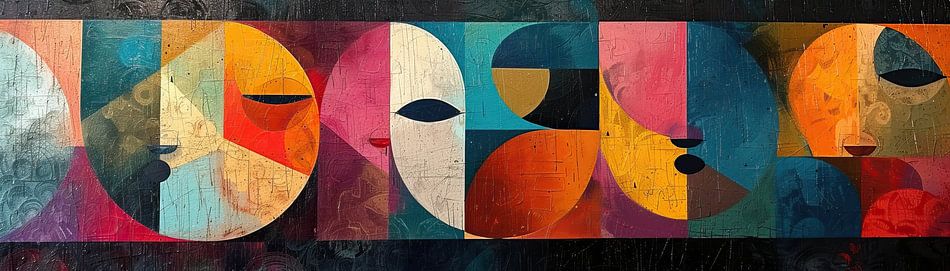 Modern abstract Faces van Kunst Kriebels op canvas, behang en meer