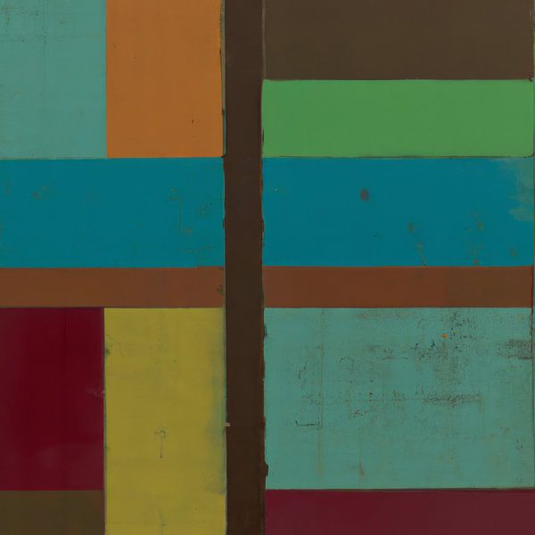 Abstracte lijnen in bedekte kleuren van Studio Allee op canvas, behang ...